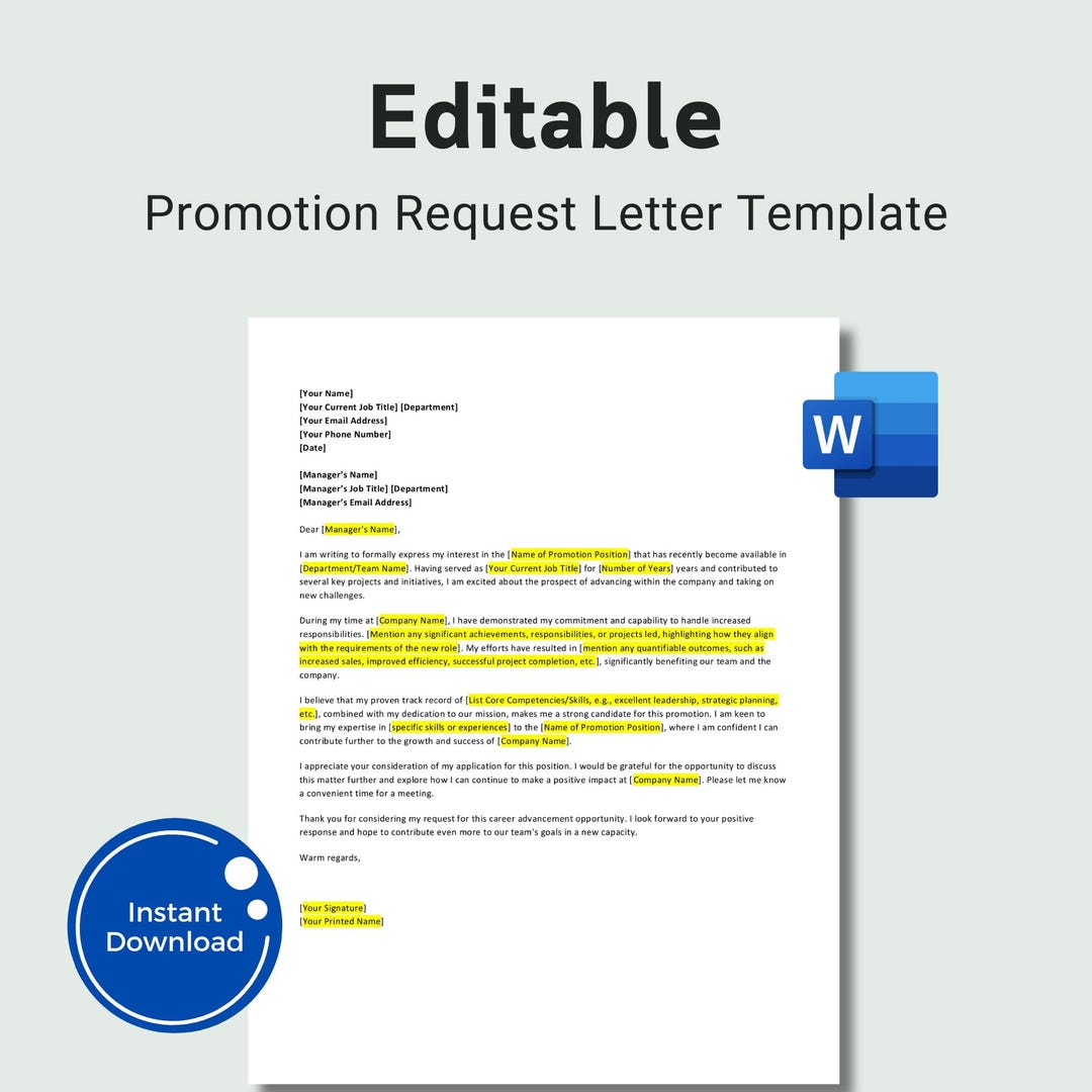 Editable Promotion Request Letter, Request Promotion Offer Letter ...