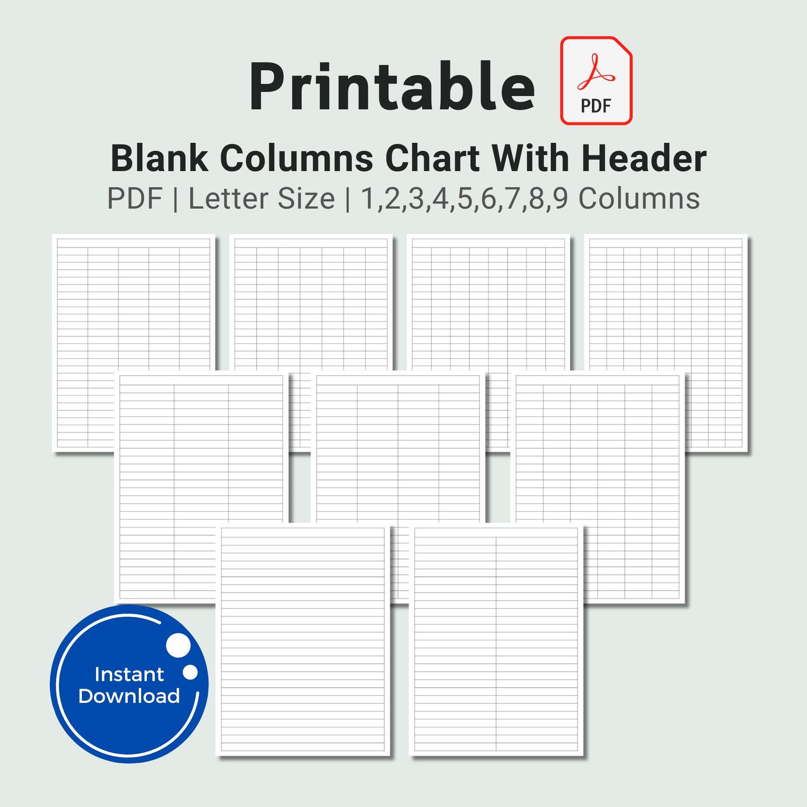 Printable Blank Columns Charts With Header One, Two, Three, Four, Five ...