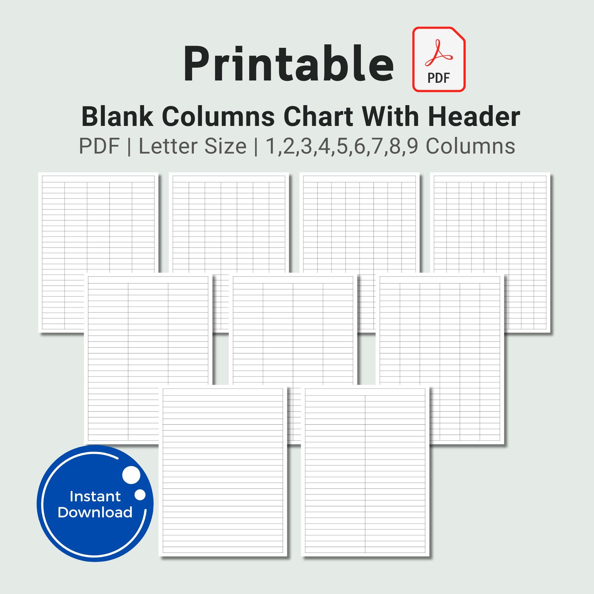 Printable Blank Columns Charts With Header One, Two, Three, Four, Five ...