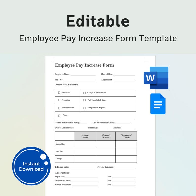 Editable Employee Pay Increase Form Template (word & Google Doc) - Etsy