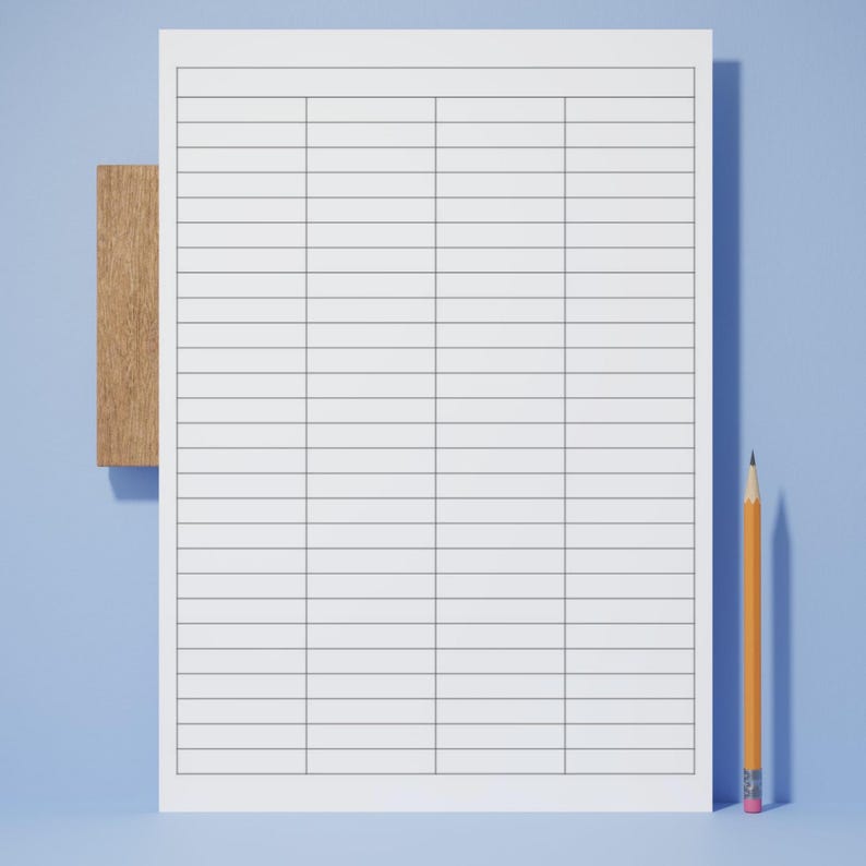 Printable 4 Blank Columns Chart Text Input Print and Write PDF Digital Download File, US Letter ...