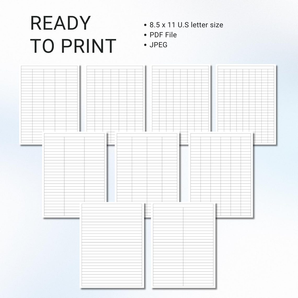 Printable Blank Columns Charts With Header One, Two, Three, Four, Five ...