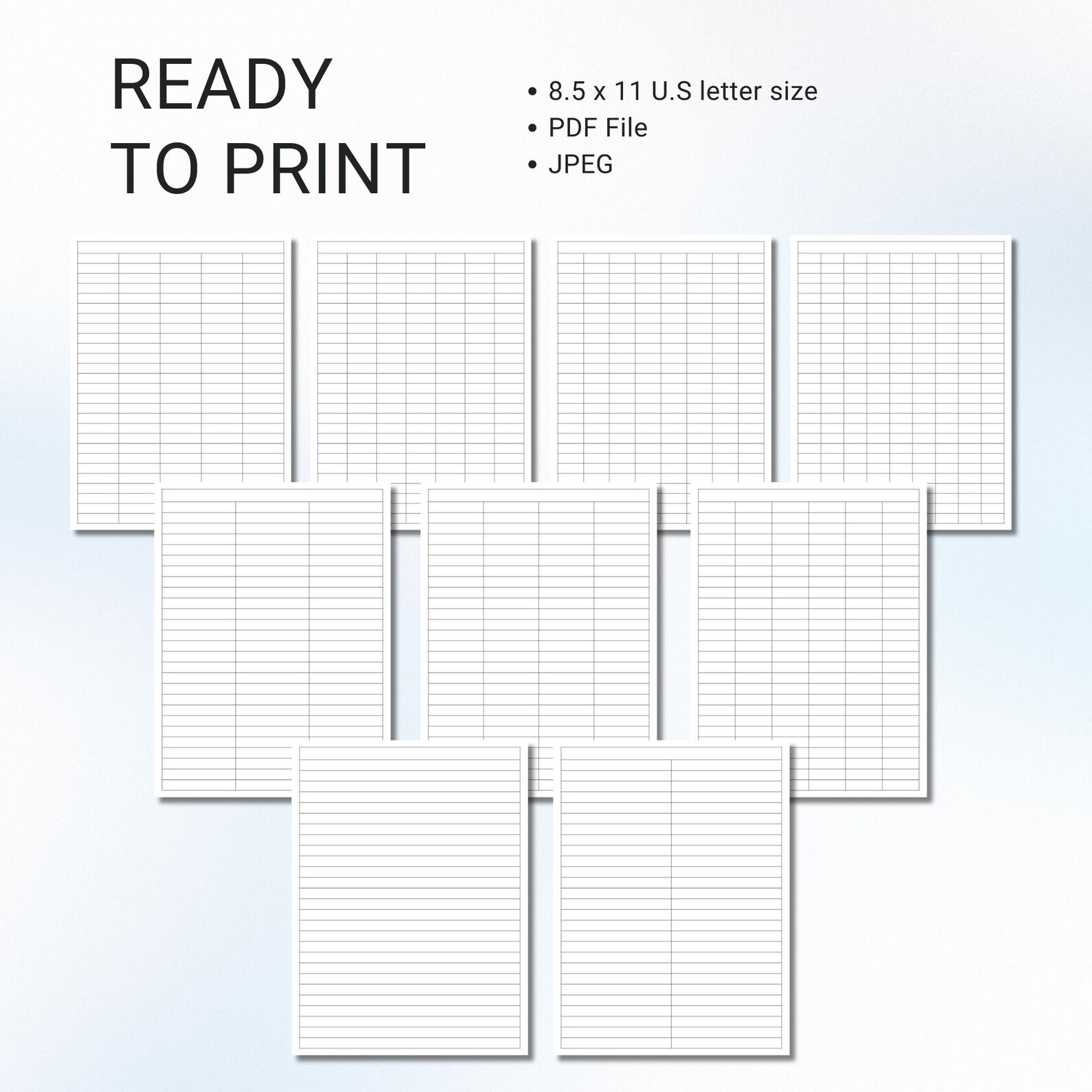 Printable Blank Columns Charts With Header One, Two, Three, Four, Five ...
