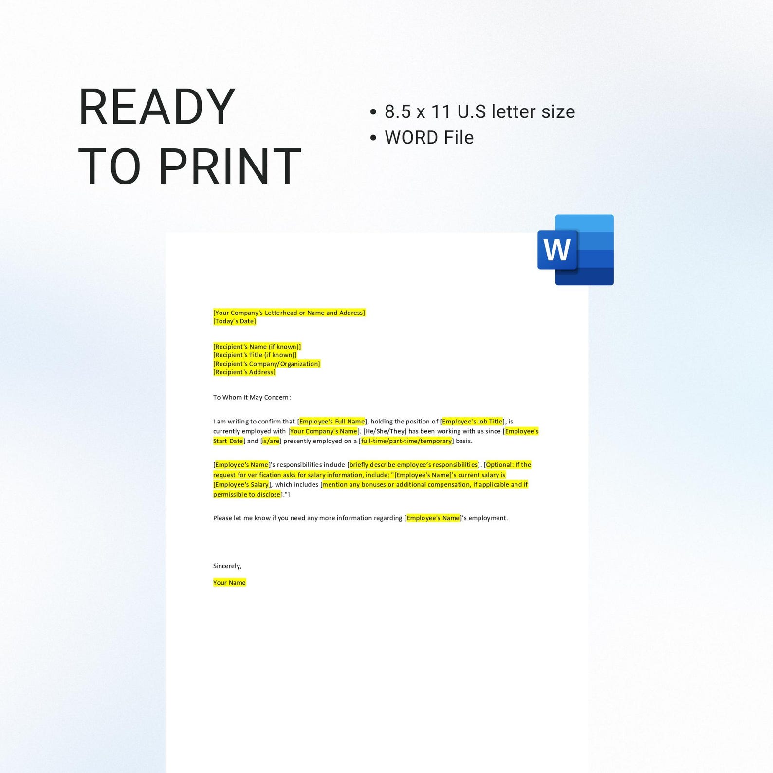 Editable Employment Verification Letter Template Word File Job ...