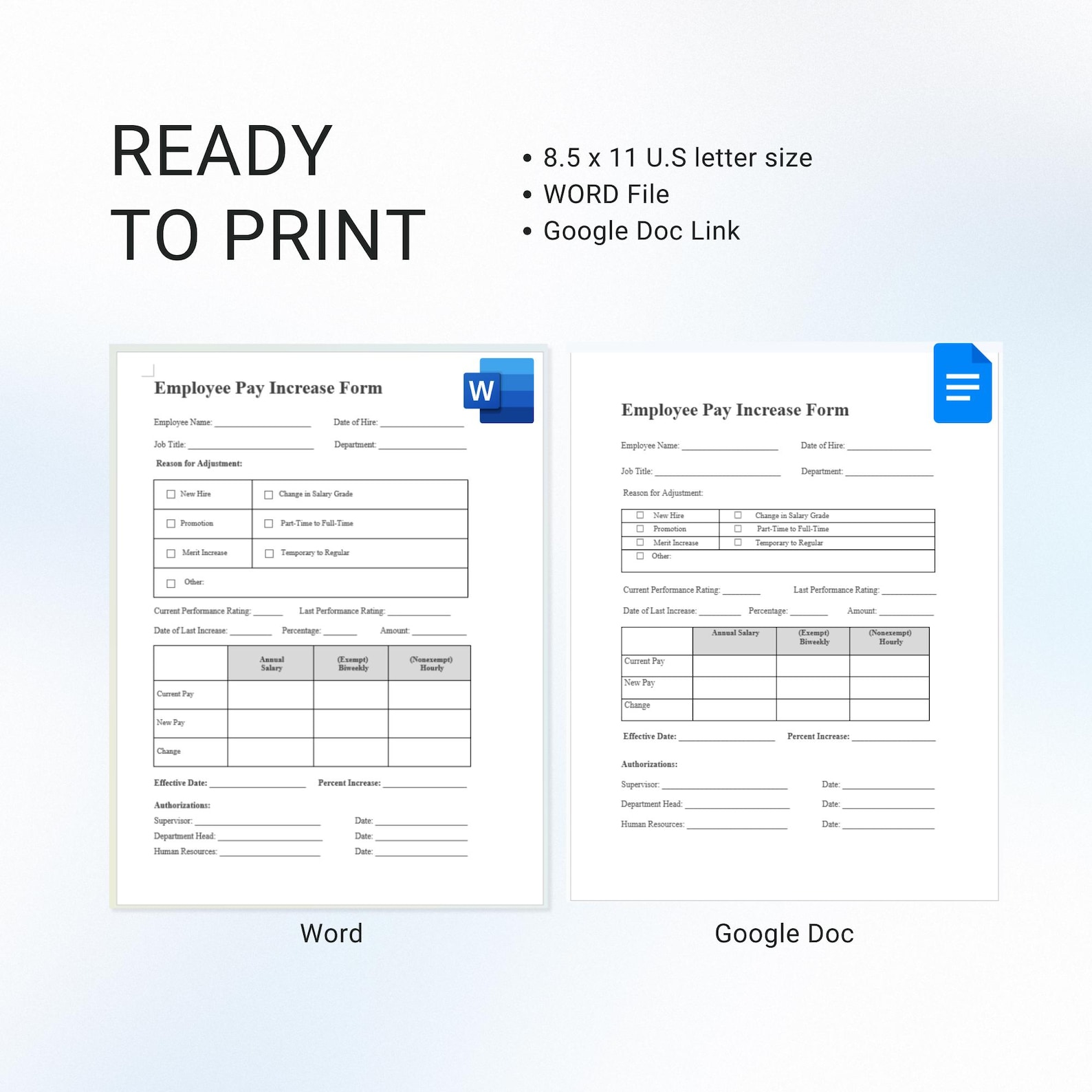 Editable Employee Pay Increase Form Template (word & Google Doc) - Etsy