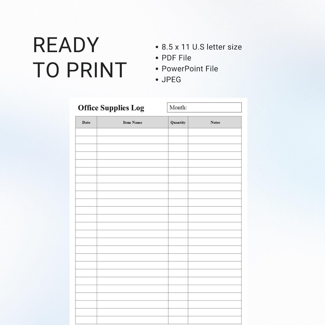 Printable Office Supplies Log: Inventory Checklist (PDF, JPEG, PPT) - Etsy