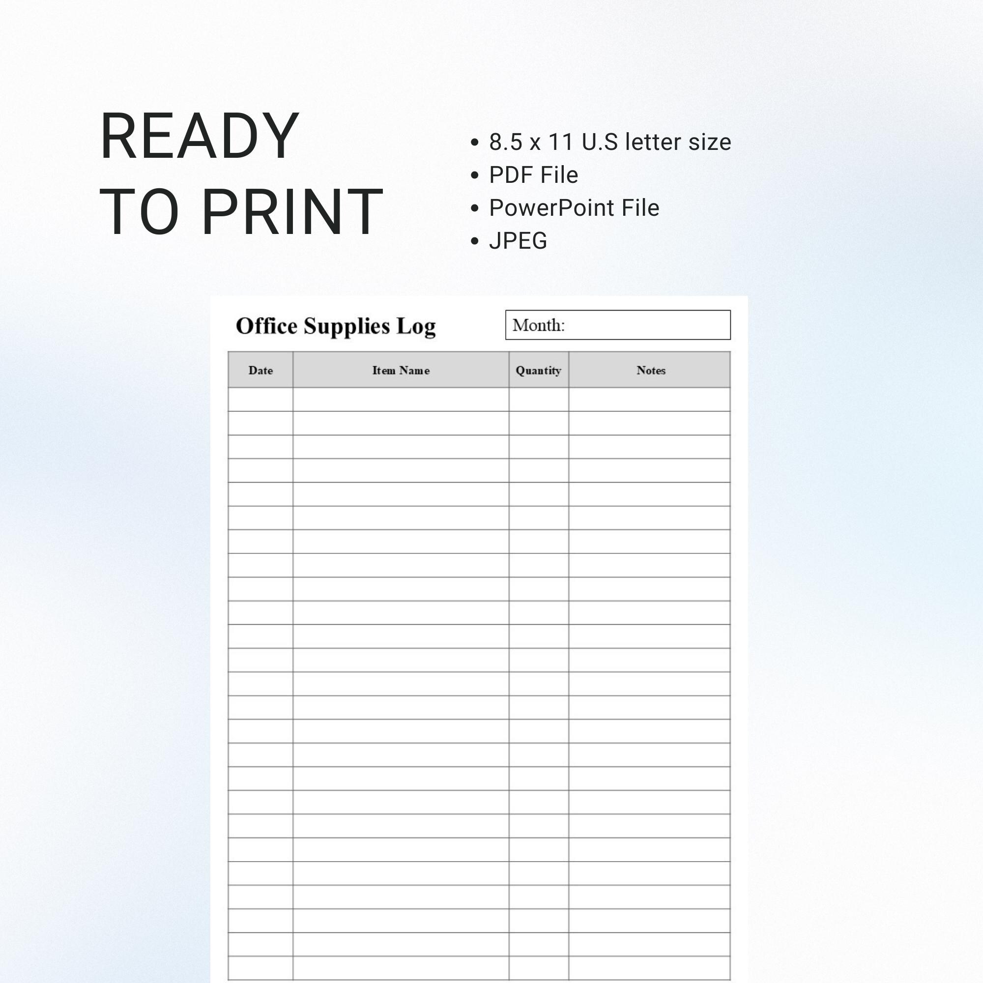 Printable Office Supplies Log Checklist, Office Supplies Checklist ...