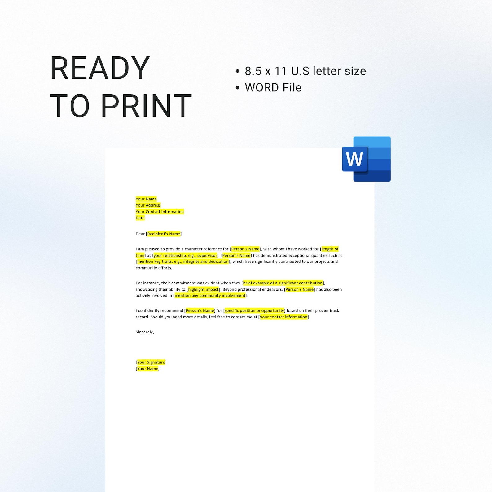 Editable Character Reference Letter Template, Character Reference ...