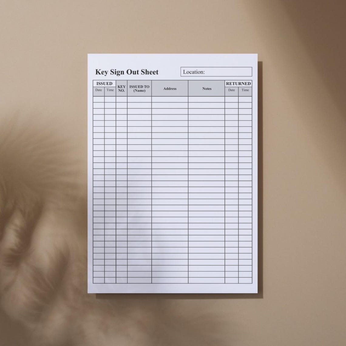 Printable Key Sign Out Sheet, Visitor Sign in Out Form, Event Sign in ...
