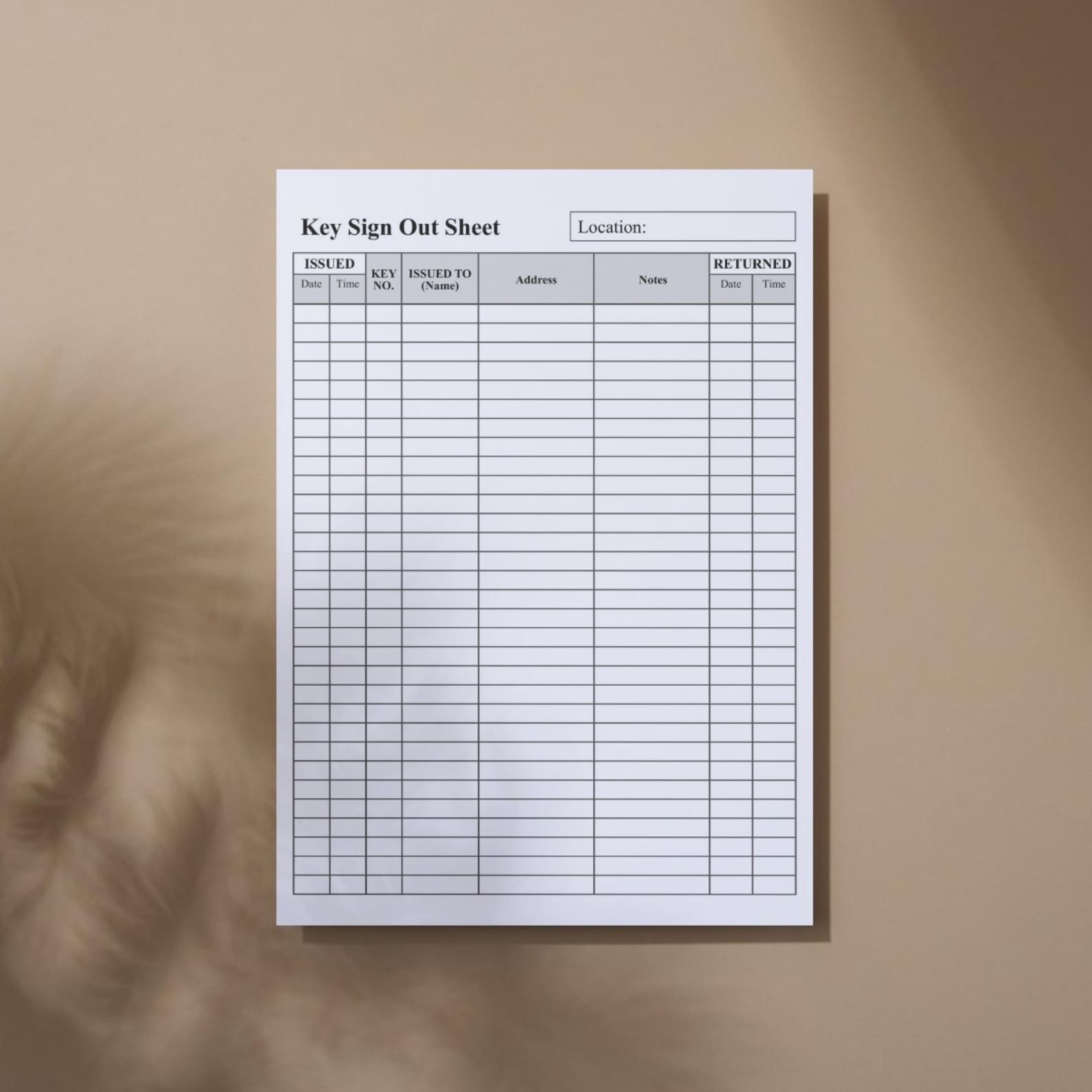 Printable Key Sign Out Sheet, Visitor Sign in Out Form, Event Sign in ...