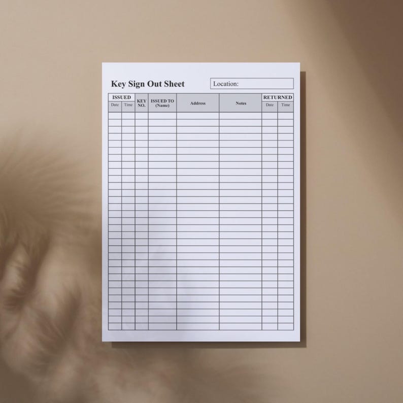 Printable Key Sign Out Sheet: Key Control Log (PDF, Powerpoint, JPEG ...