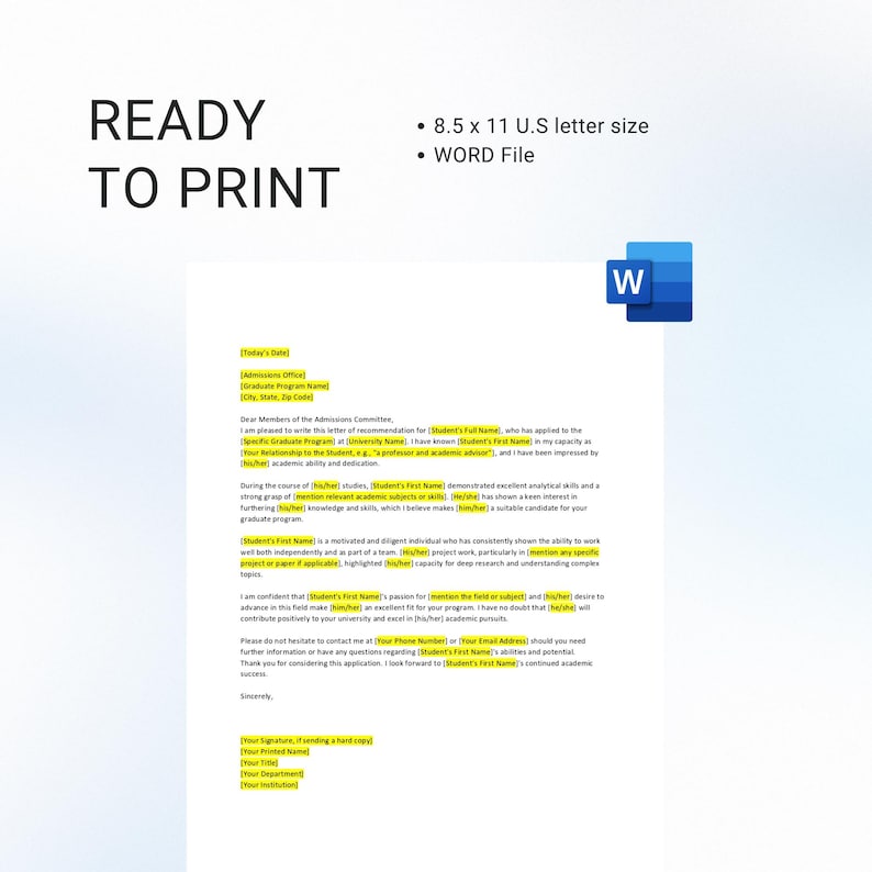 Editable Graduate School Recommendation Letter Template, Academic ...