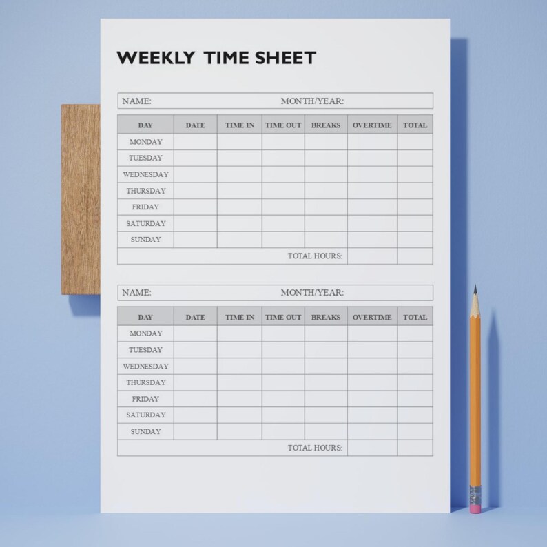 Printable Weekly Time Sheet Work Schedule, Daily Work Hours Log, Time ...