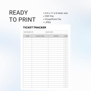 Printable Ticket Tracker: Raffle, Fundraiser, Event (digital Download ...