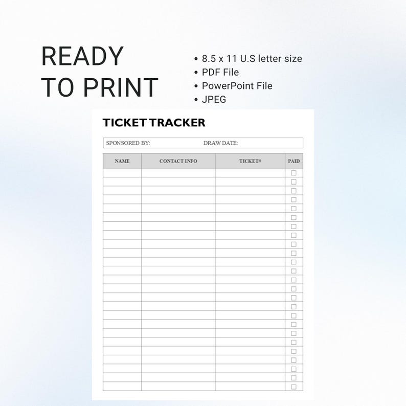 Ticket Tracker Printable Raffle Ticket Organizer Fundraiser Event ...