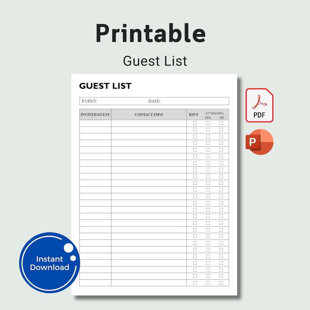 Guest List Tracker Printable Event Planner Log Template RSVP Tracker ...