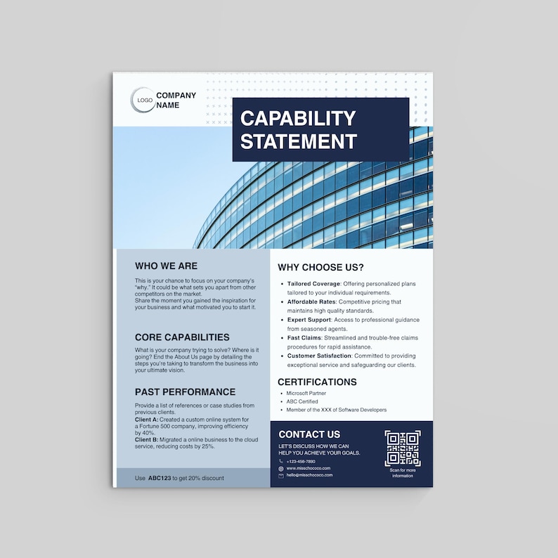 Editable Capability Statement Template Canva, Corporate Flyer, Editable ...