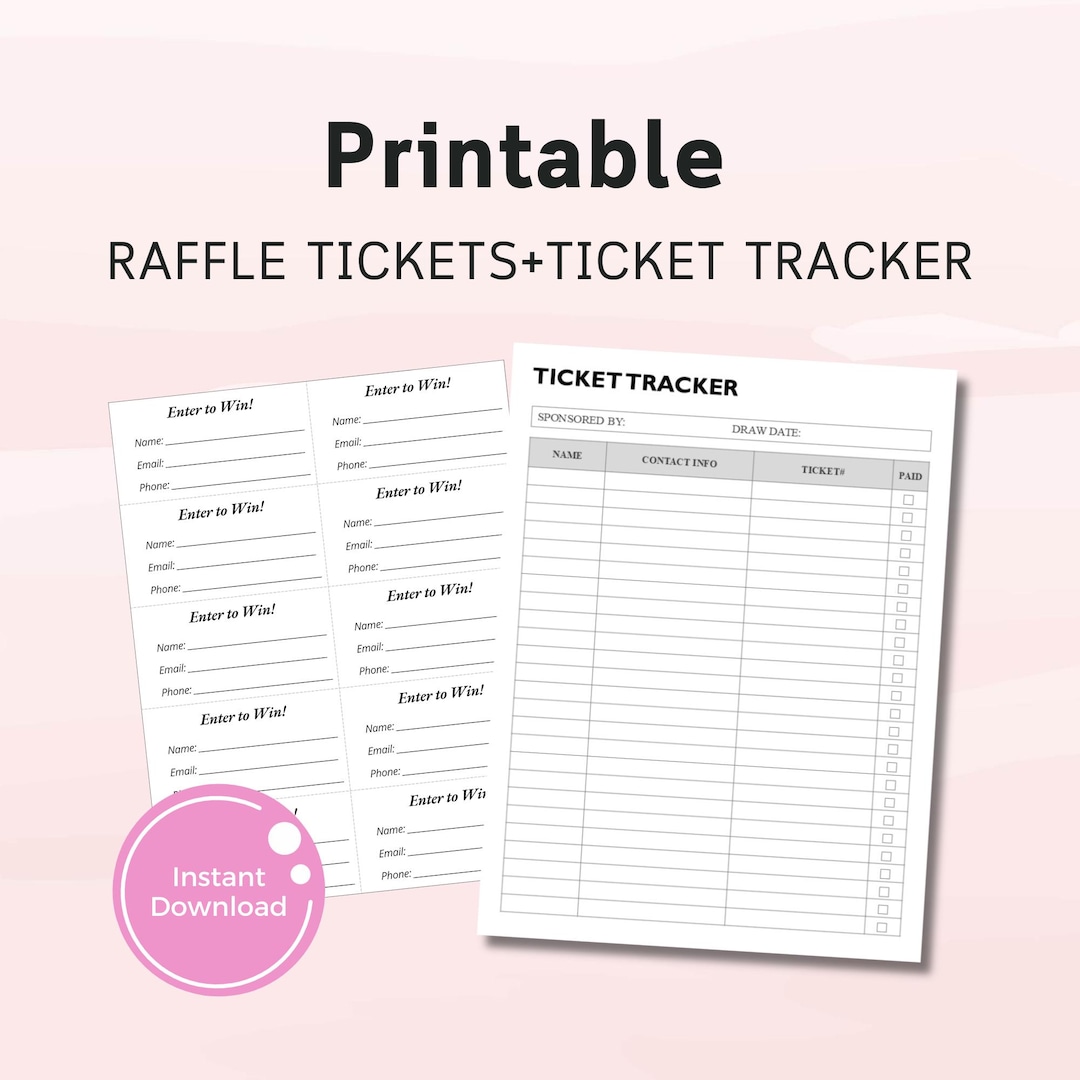 Printable Raffle Ticket and Tracker Bundle, Drawing Slips, Enter to Win ...