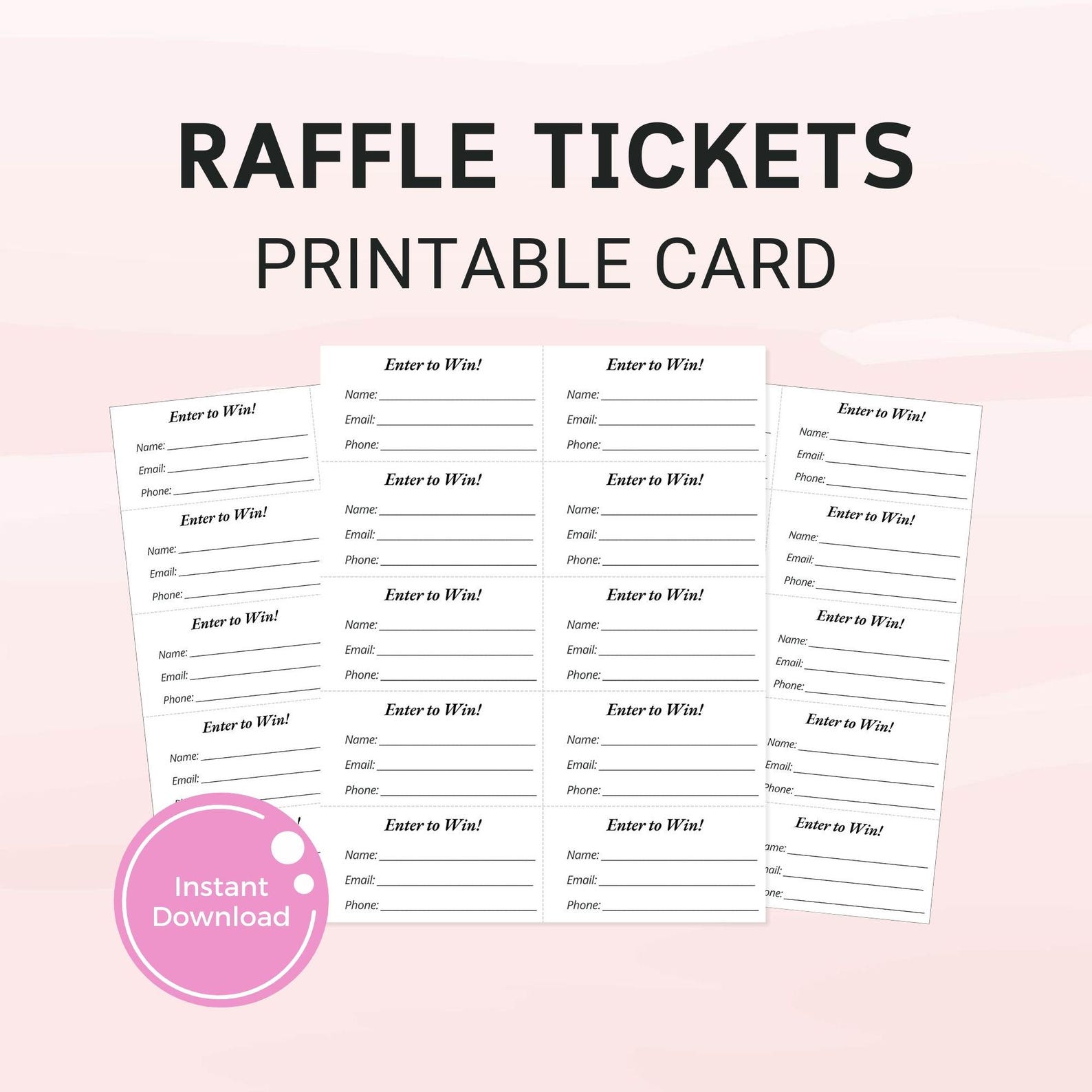 Printable Raffle Ticket, Drawing Slips, Enter to Win Ticket, Printable ...