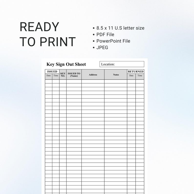 Printable Key Sign Out Sheet: Key Control Log (PDF, Powerpoint, JPEG ...