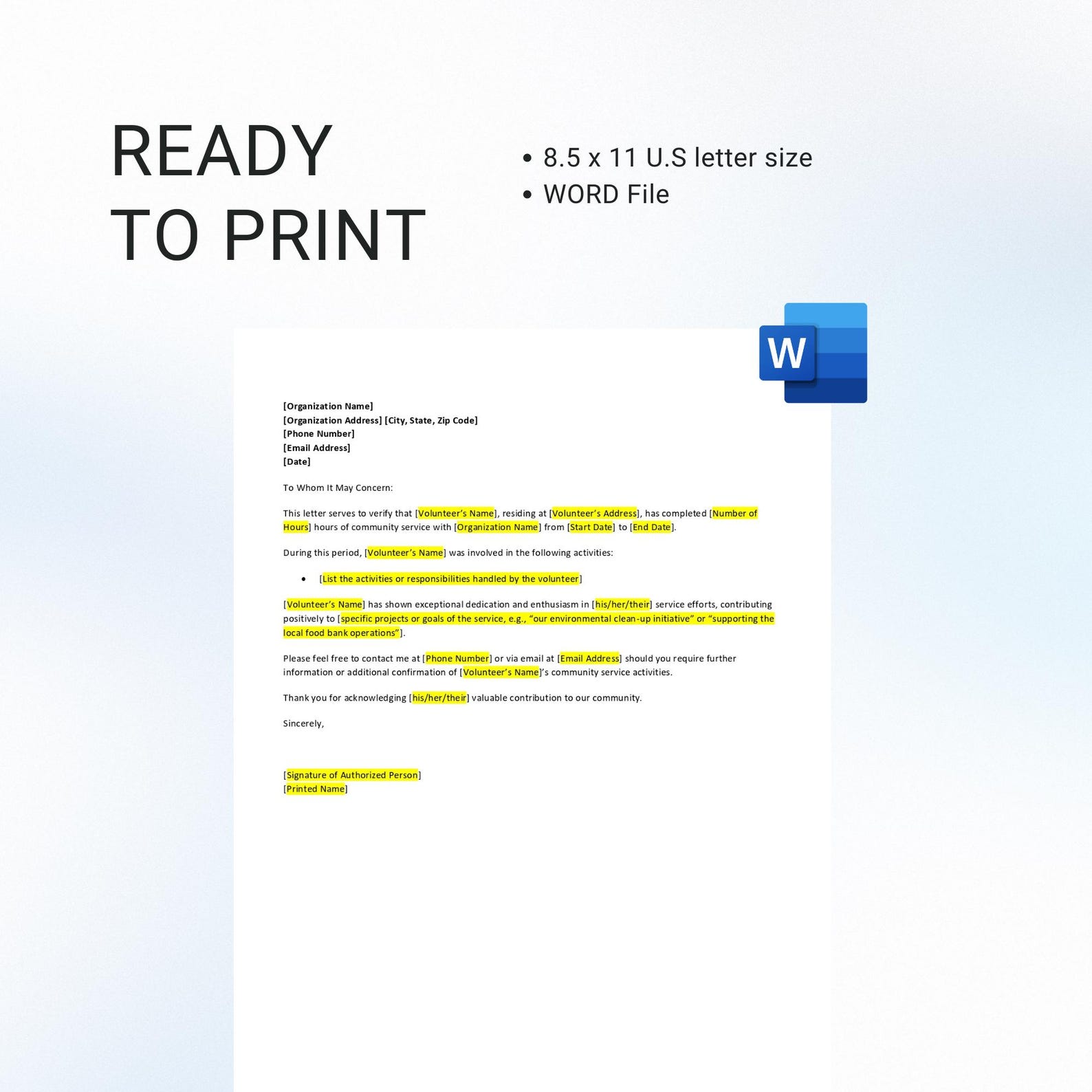 Editable Community Service Verification Letter Template (word File) - Etsy