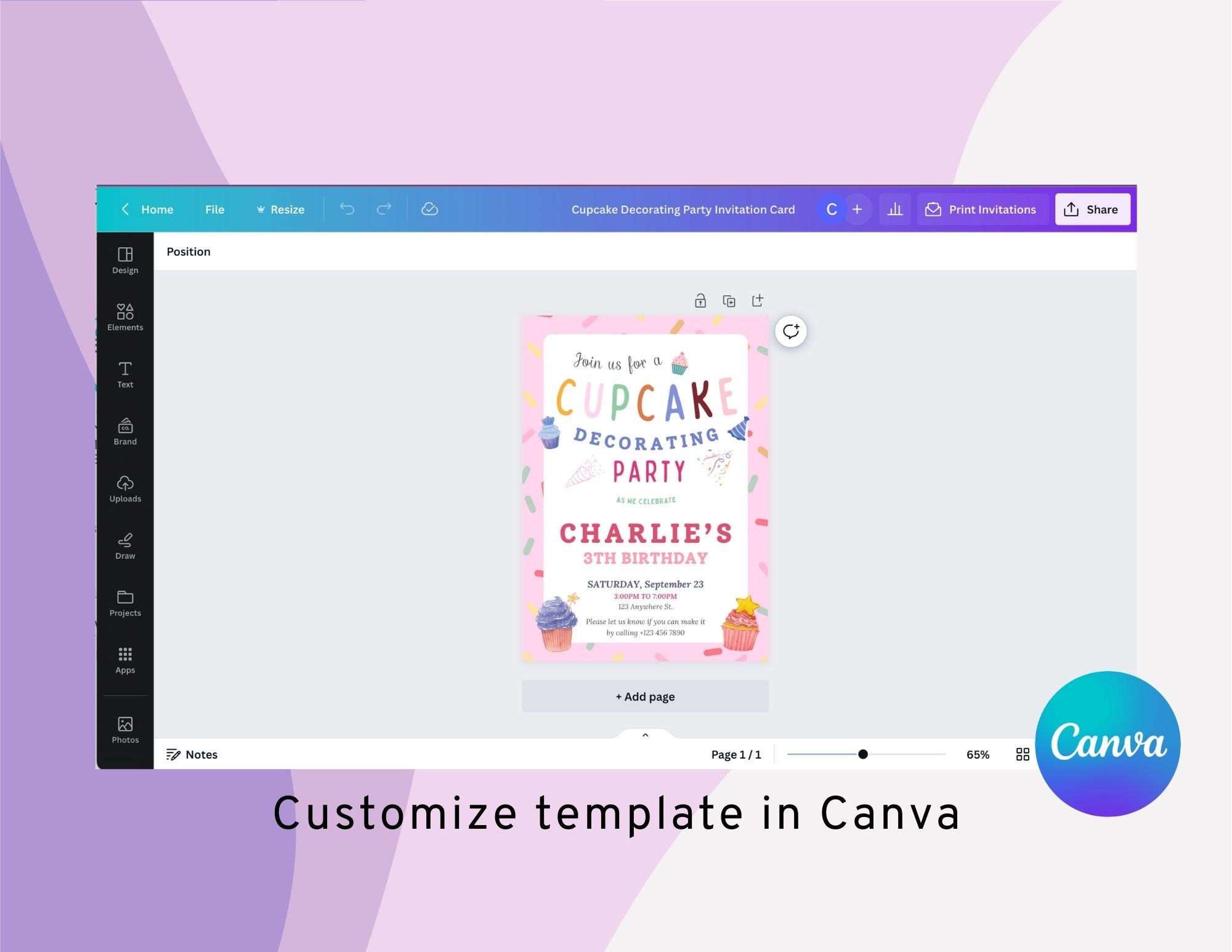 Editable Cupcake Birthday Invitation Card Printable Sweet - Etsy