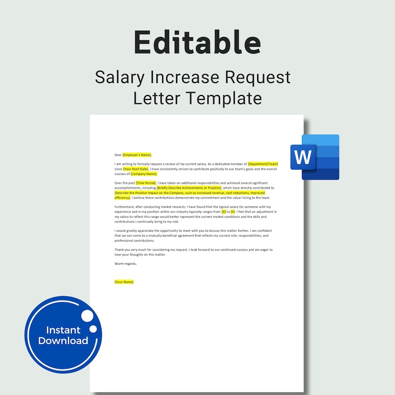 Editable Salary Increase Request Letter Template (instant Download) - Etsy