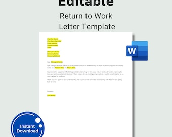 Return to Work Letter, Return to Work Letter Template, Work Letter ...
