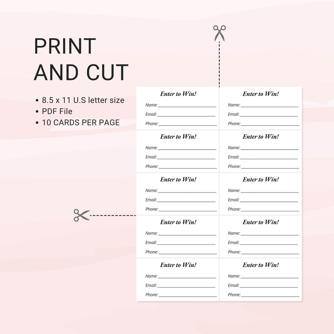 Printable Raffle Ticket, Drawing Slips, Enter to Win Ticket, Printable ...