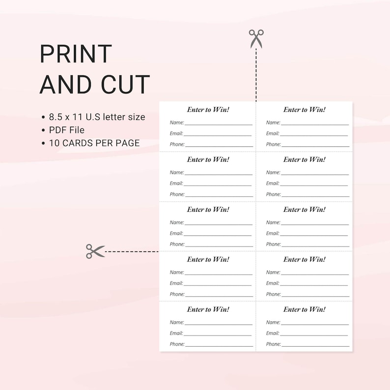 Printable Raffle Ticket, Drawing Slips, Enter to Win Ticket, Printable ...