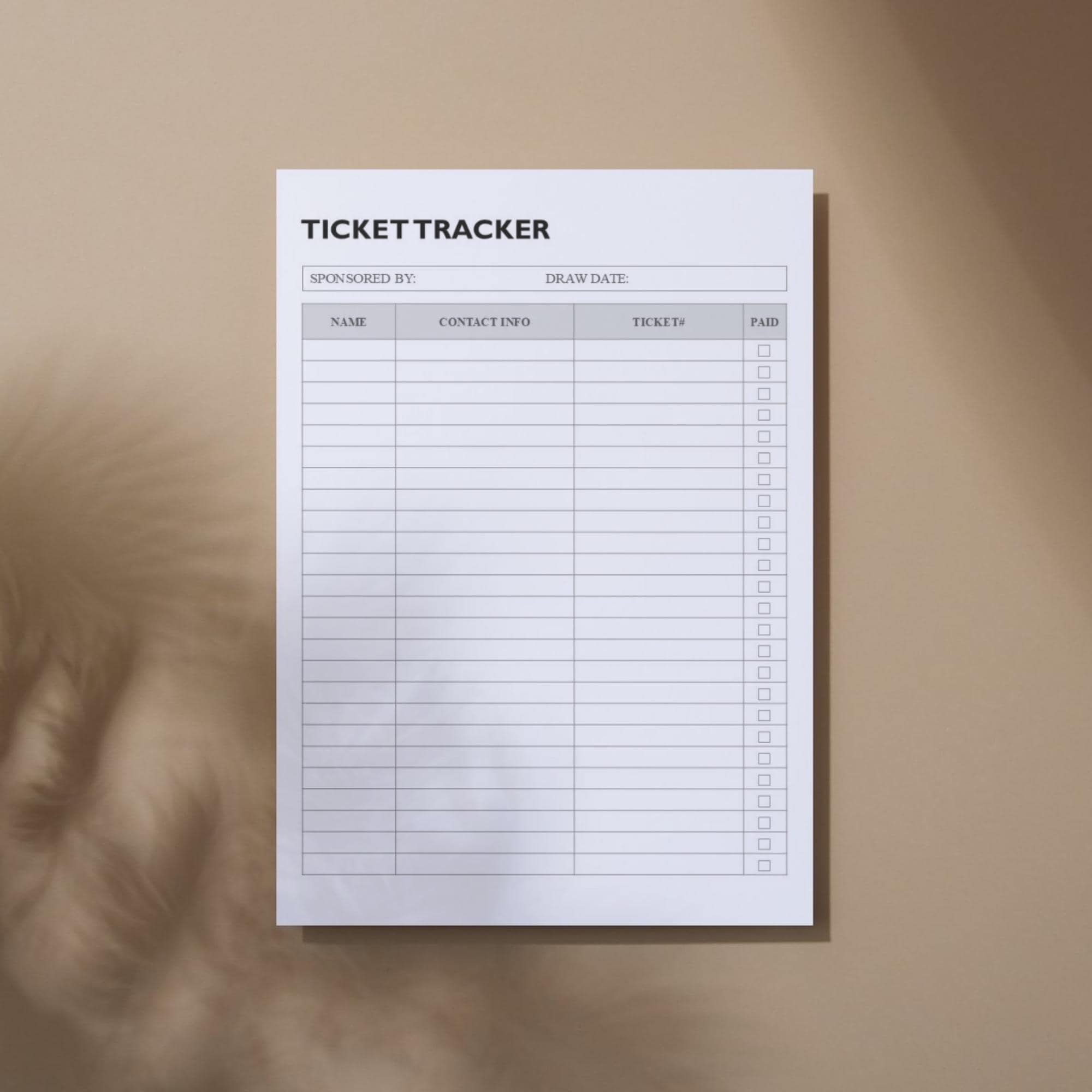 Printable Ticket Tracker: Raffle, Fundraiser, Event (digital Download ...