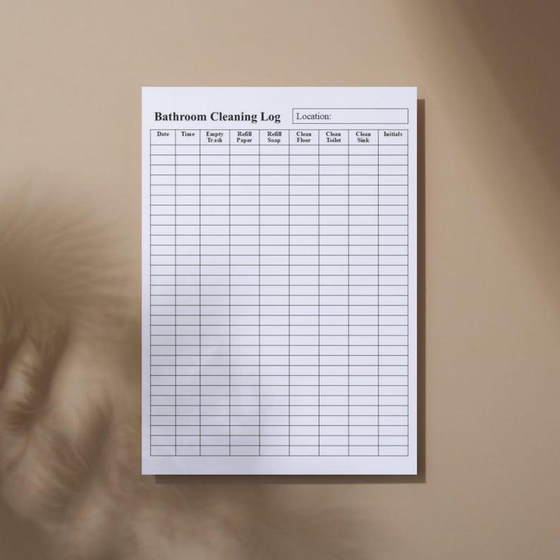 Printable Restroom Cleaning Log: 31-day Bathroom Checklist (PDF) - Etsy