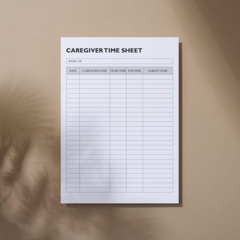 Printable Caregiver Timesheet: Home Health Care Hour Tracker, Caregiver ...