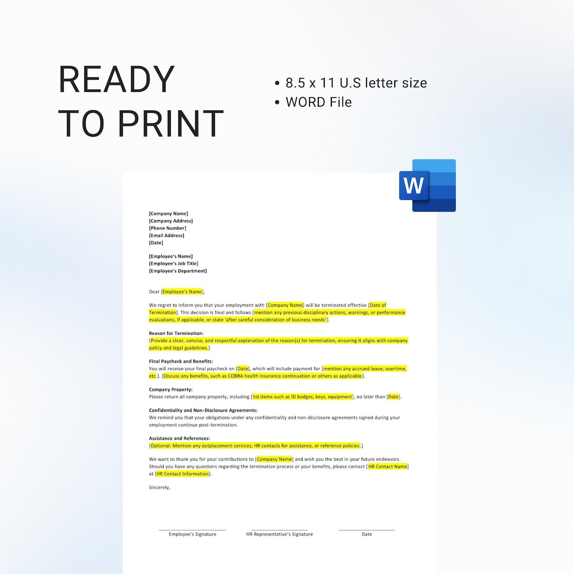 Editable Employee Termination Letter Template (word File) - Etsy
