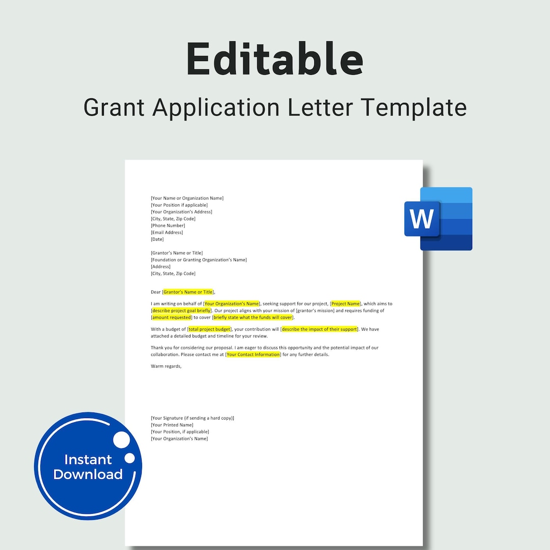 Editable Grant Application Letter Template: Fundraising (word File) - Etsy