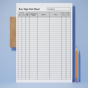 Printable Key Sign Out Sheet: Key Control Log (PDF, Powerpoint, JPEG ...