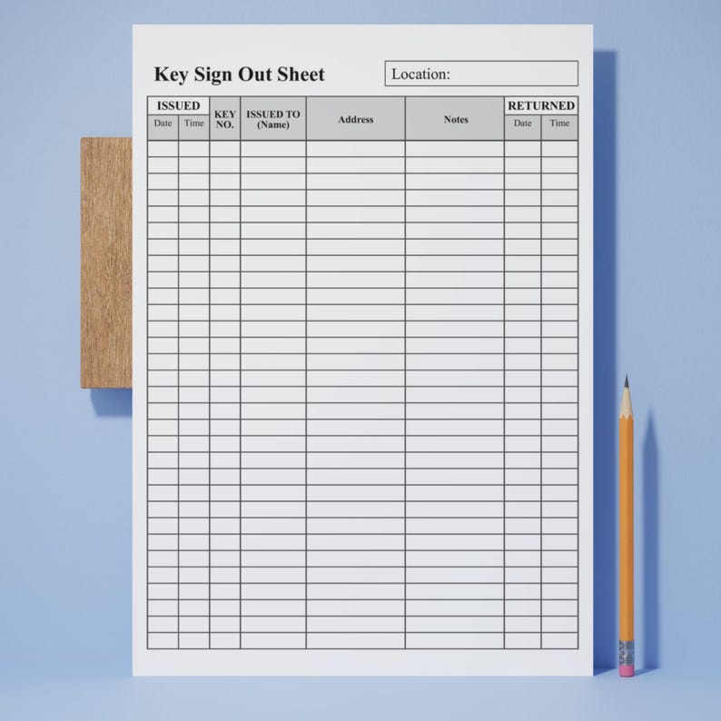 Printable Key Sign Out Sheet: Key Control Log (PDF, Powerpoint, JPEG ...