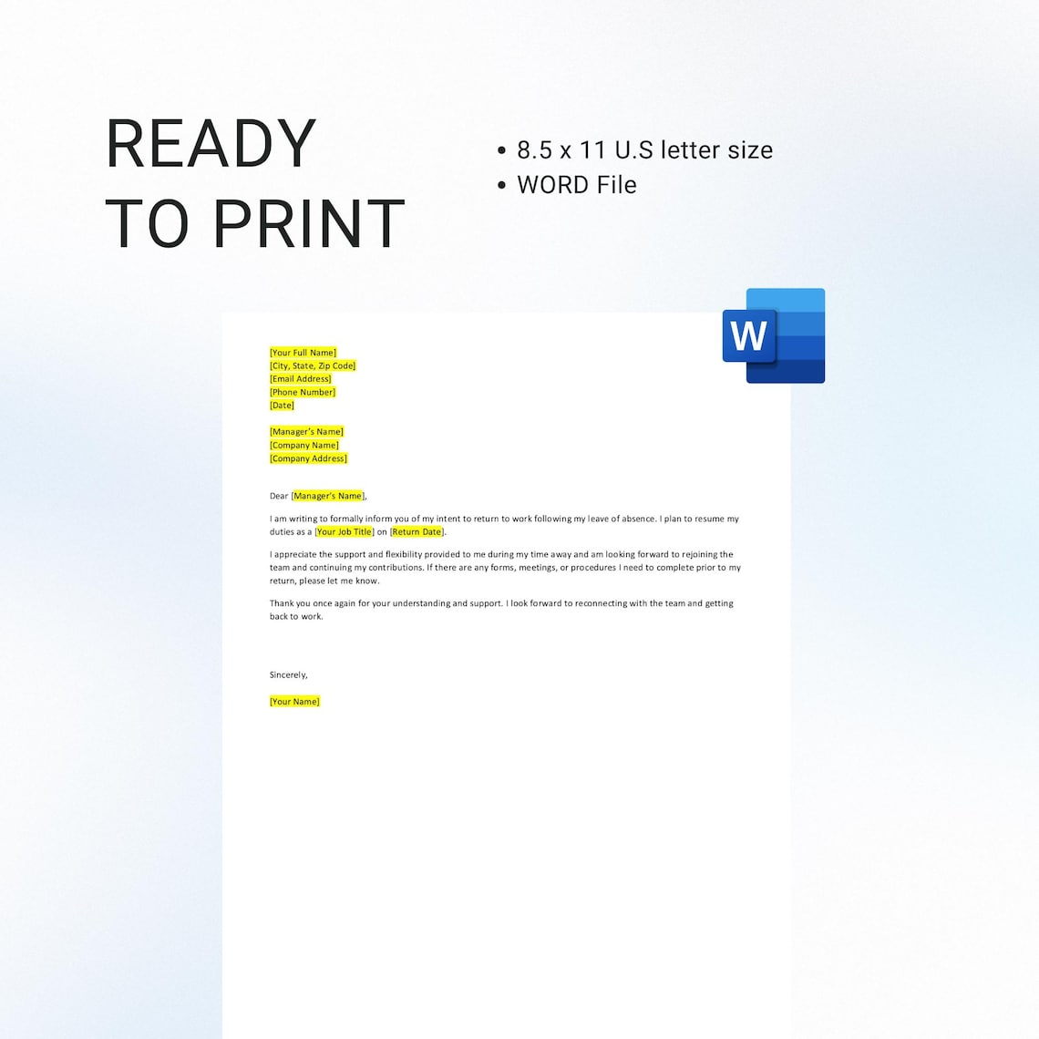 Editable Return to Work Letter Template (word File) - Etsy Canada
