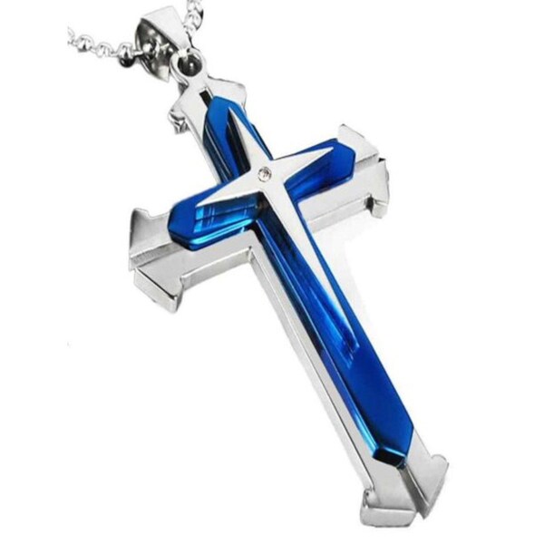 Blue Titanium Cross Necklace - Etsy
