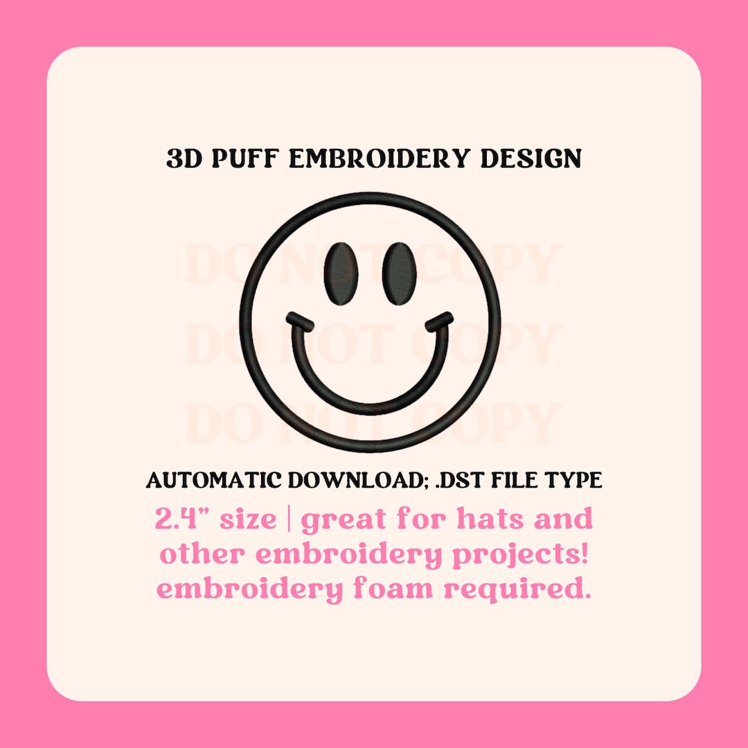 3D Puff Smiley Face, 3D Smiley Face, 3D Embroidery Design, Trendy 3D ...