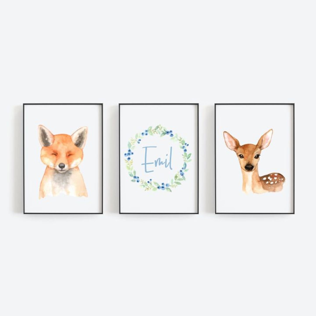 Poster Set Child's Room Forest Animals A4 Fox Fawn Forest - Etsy