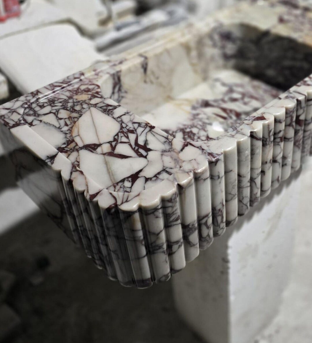 Handmade Calacatta Viola Marble Sink, Fluted Stone Basin - Etsy