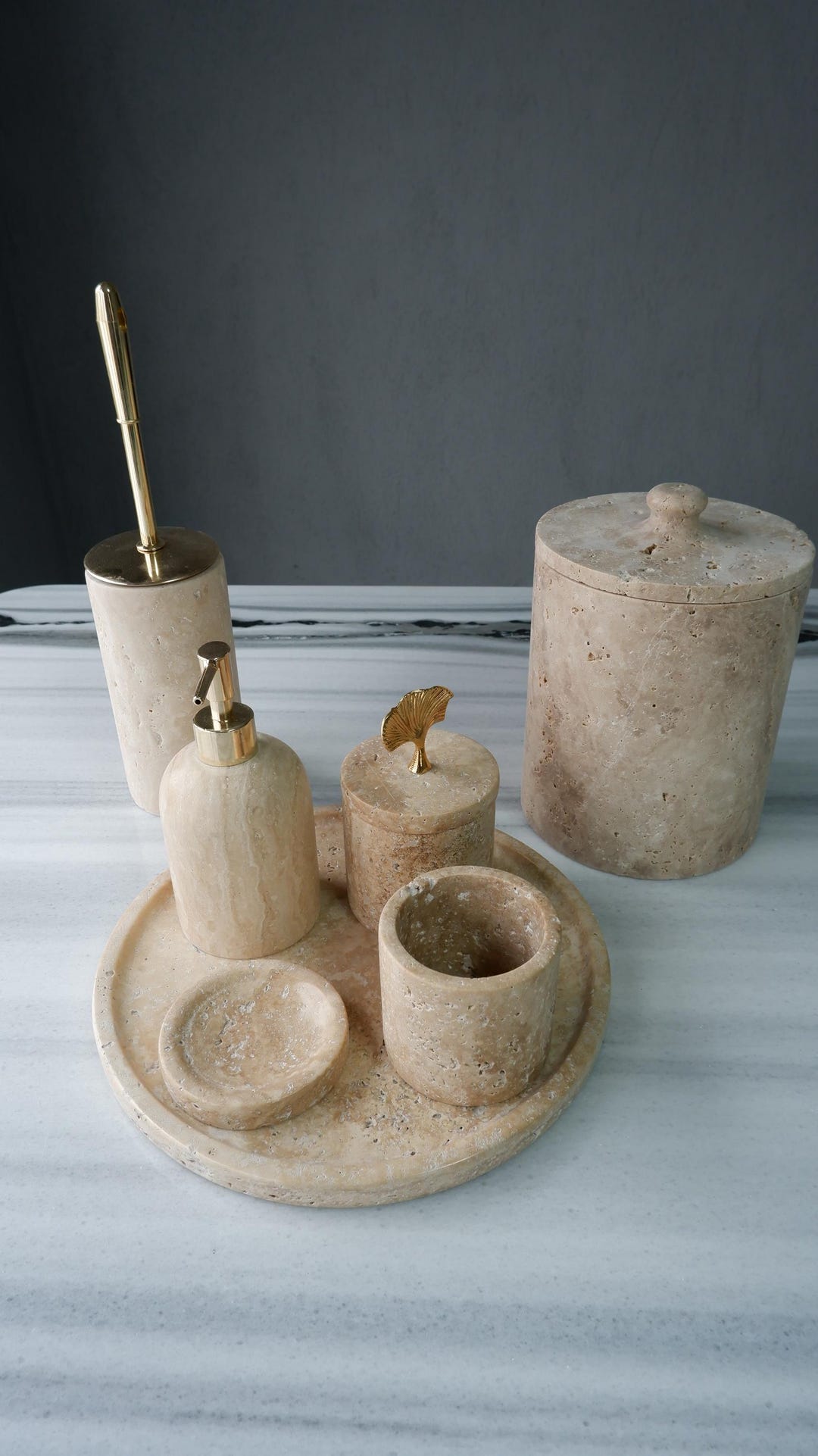Travertine Bathroom Set: 7-piece Natural Stone Accessories - Etsy