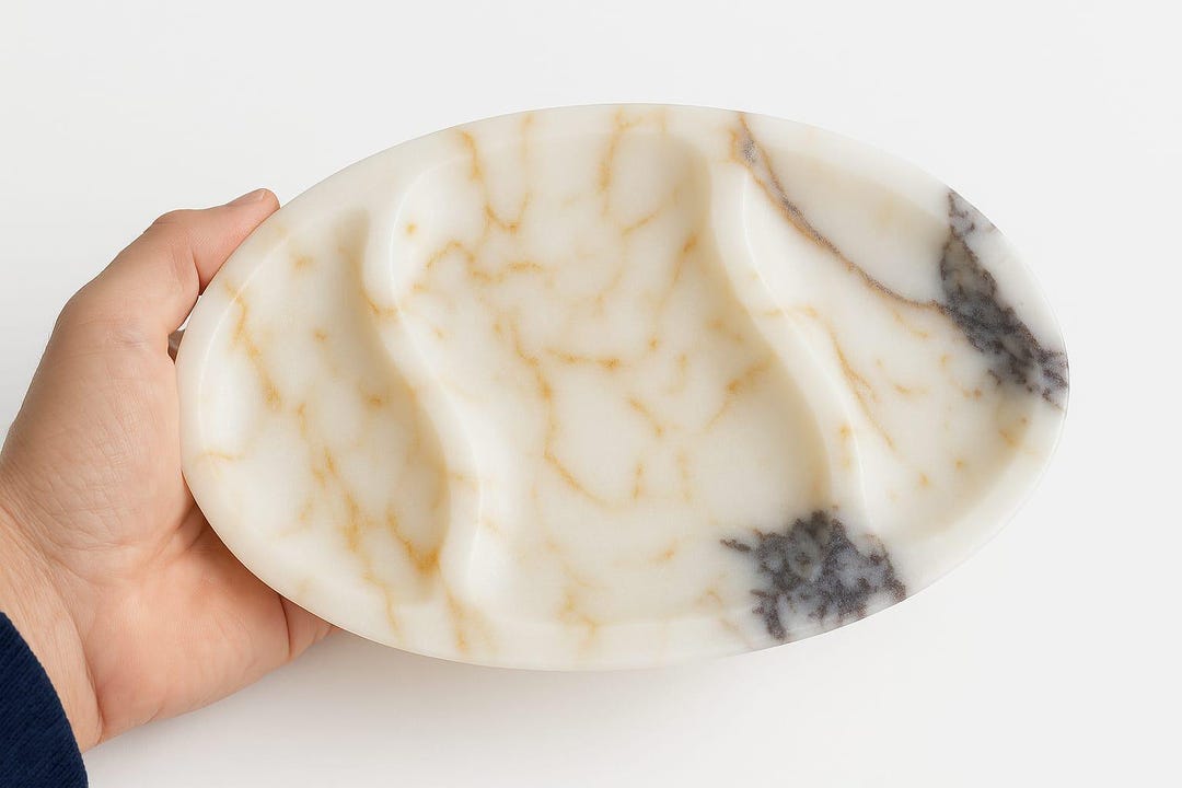 Handmade 3 Piece Marble Snack Bowl – Natural Stone Serving Tray ...