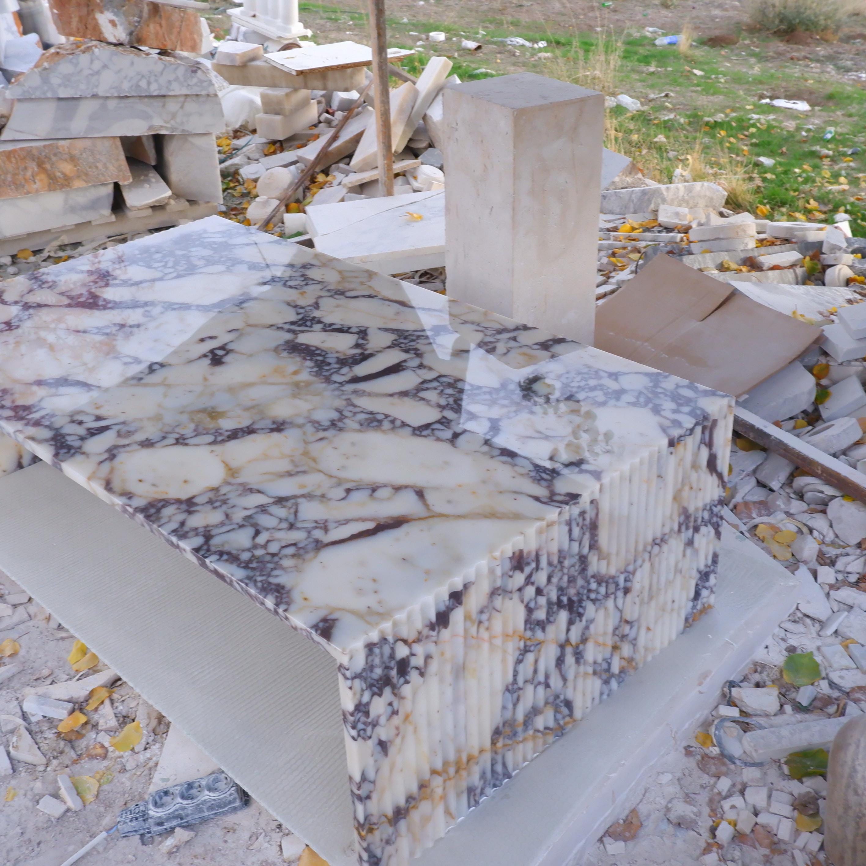 Calacatta Menekse Marble Coffee Table, Hand Carved Natural Stone ...