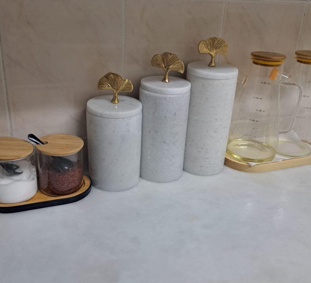 Set of 3 Round Marble Jars - Etsy