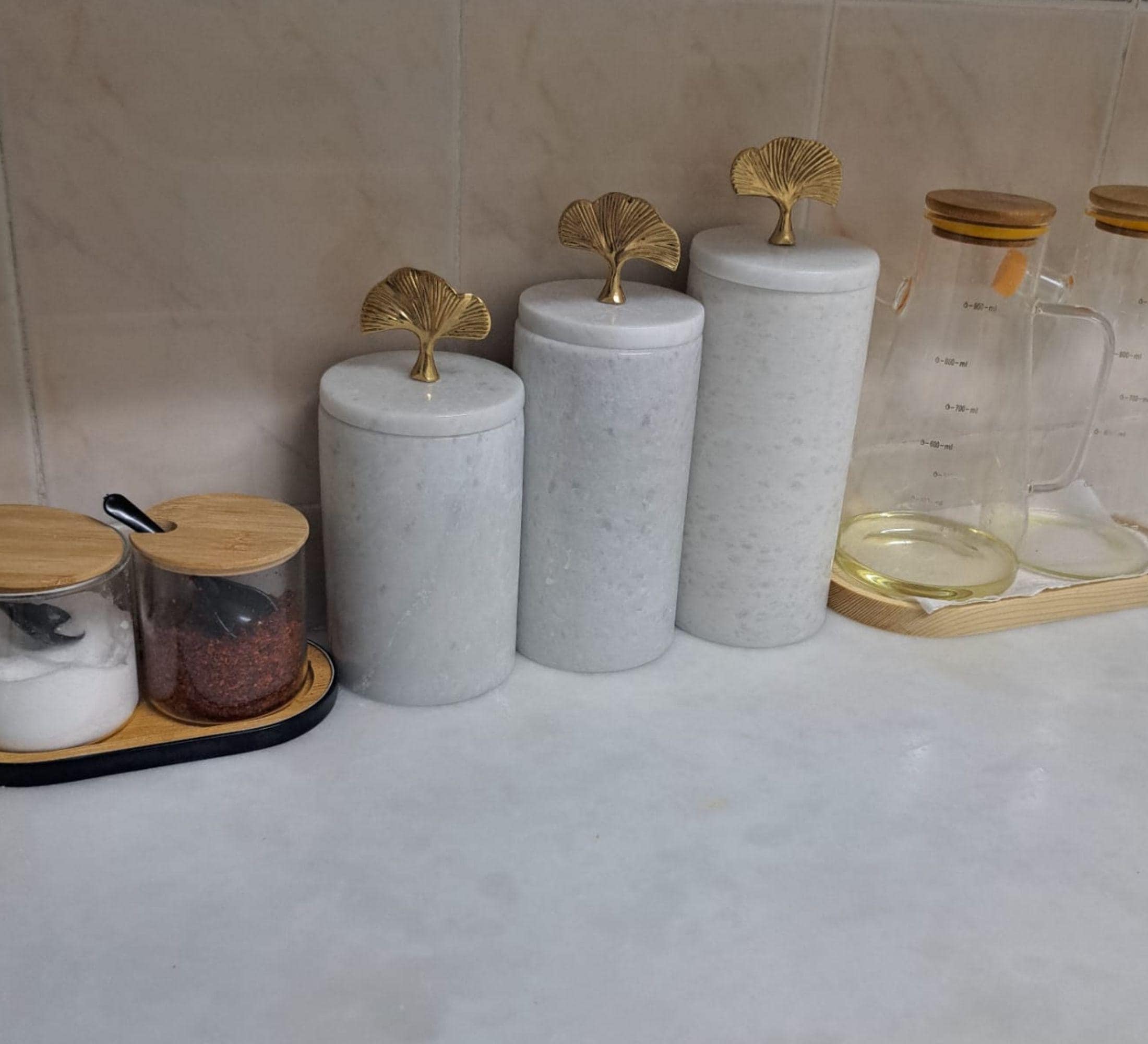 Set of 3 Round Marble Jars - Etsy