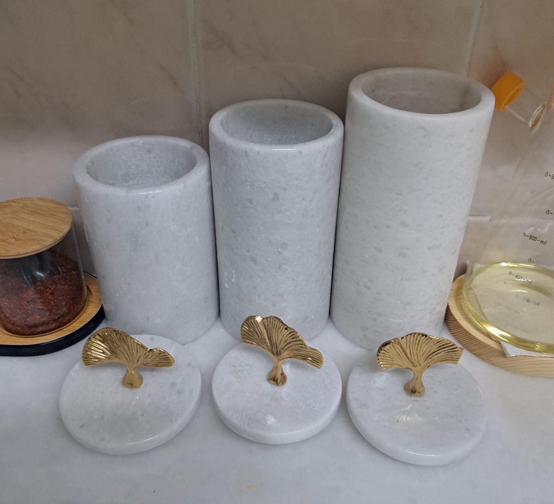 Set of 3 Round Marble Jars - Etsy