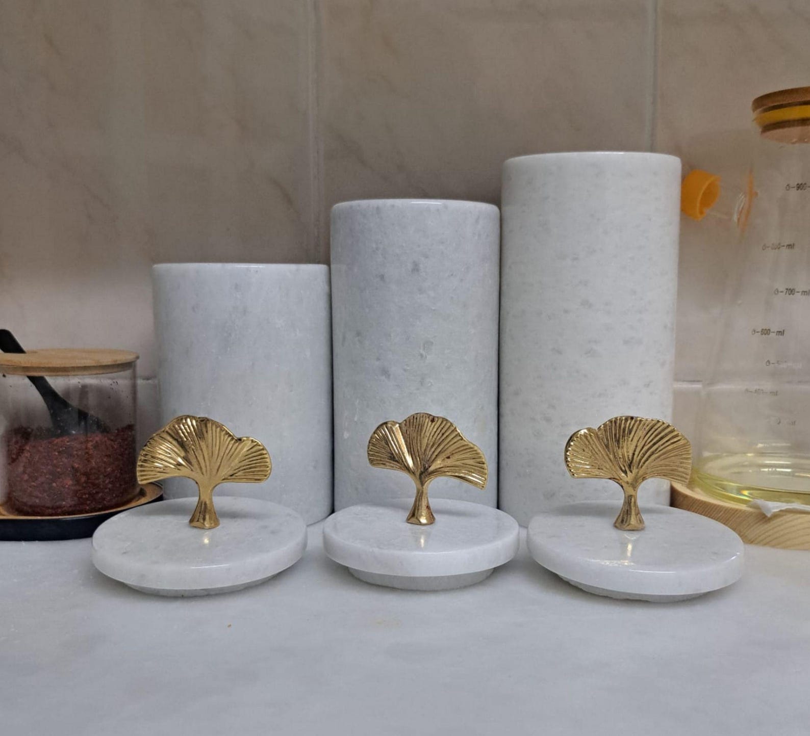 Set of 3 Round Marble Jars - Etsy