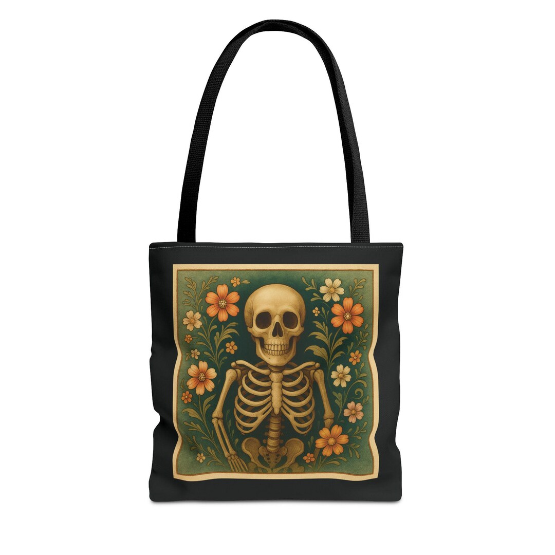 Skeleton & Floral Tote Bag, Vintage Gothic Halloween Tote for Women ...